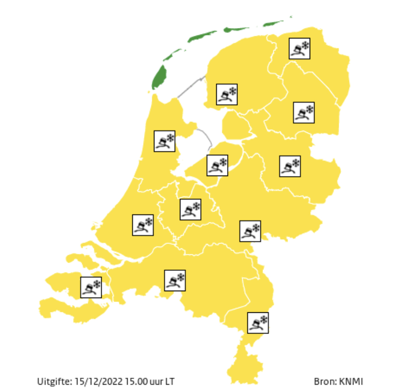 Code geel: Vanaf het einde van de middag plaatselijk verraderlijk glad