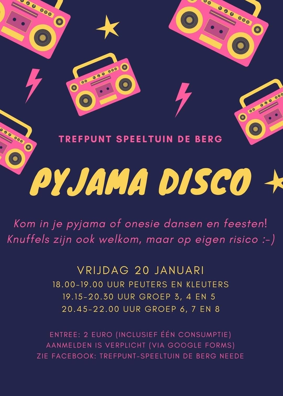 Pyjama Disco op 20 januari bij Trefpunt speeltuin de Berg in Neede